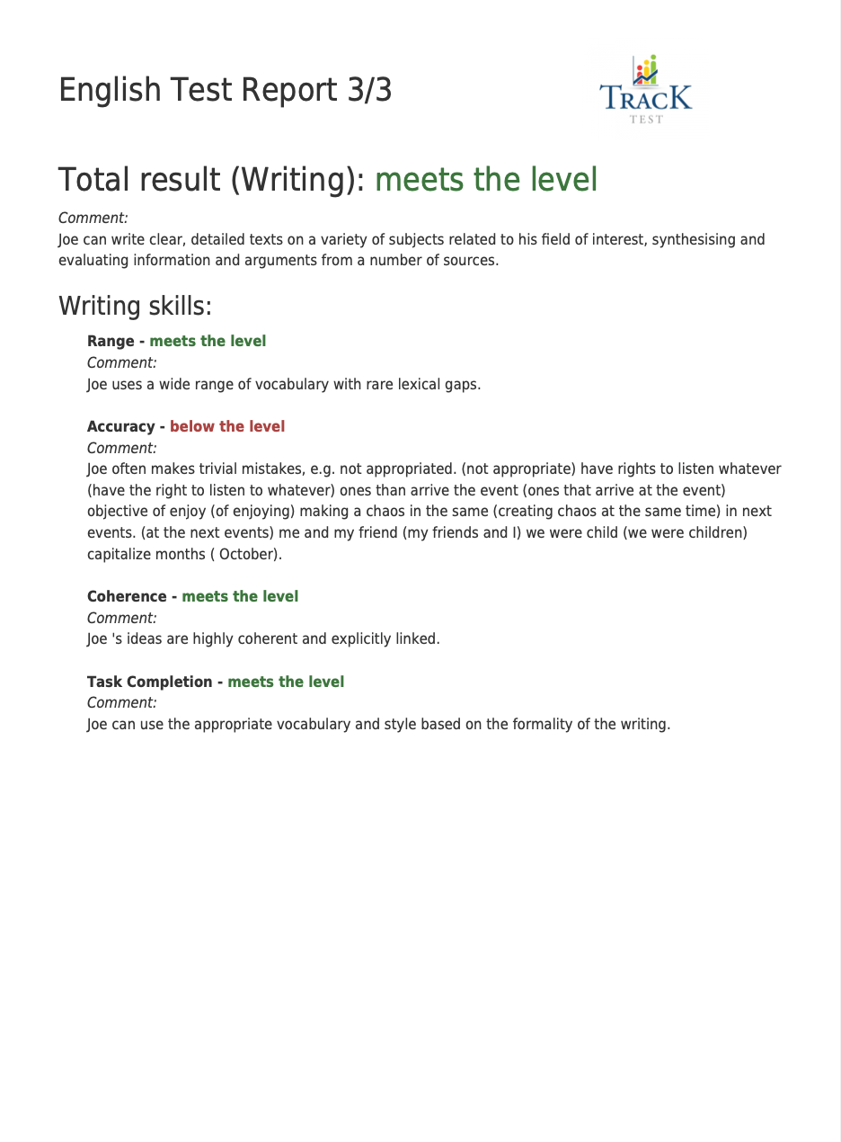 English language certificate - Tracktest English